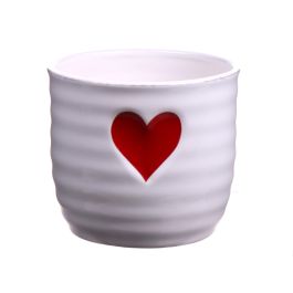 Pot de fleurs EIRENE, pierre de dolomite, blanc avec cœur rouge, 10,5cm ...