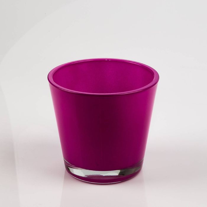 Pot de fleur / Bougeoir en verre RANA, rose fuchsia, 13cm, Ø 14cm